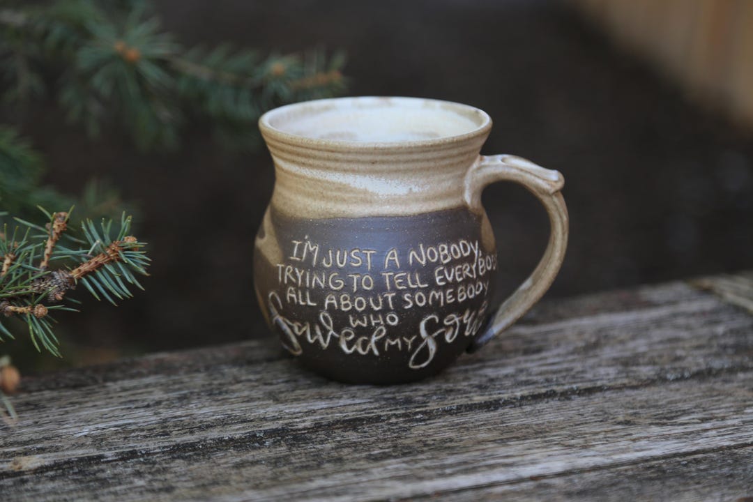 10-12oz Hand Carved Ceramic Brown Pottery Mug Scripture Verse ...