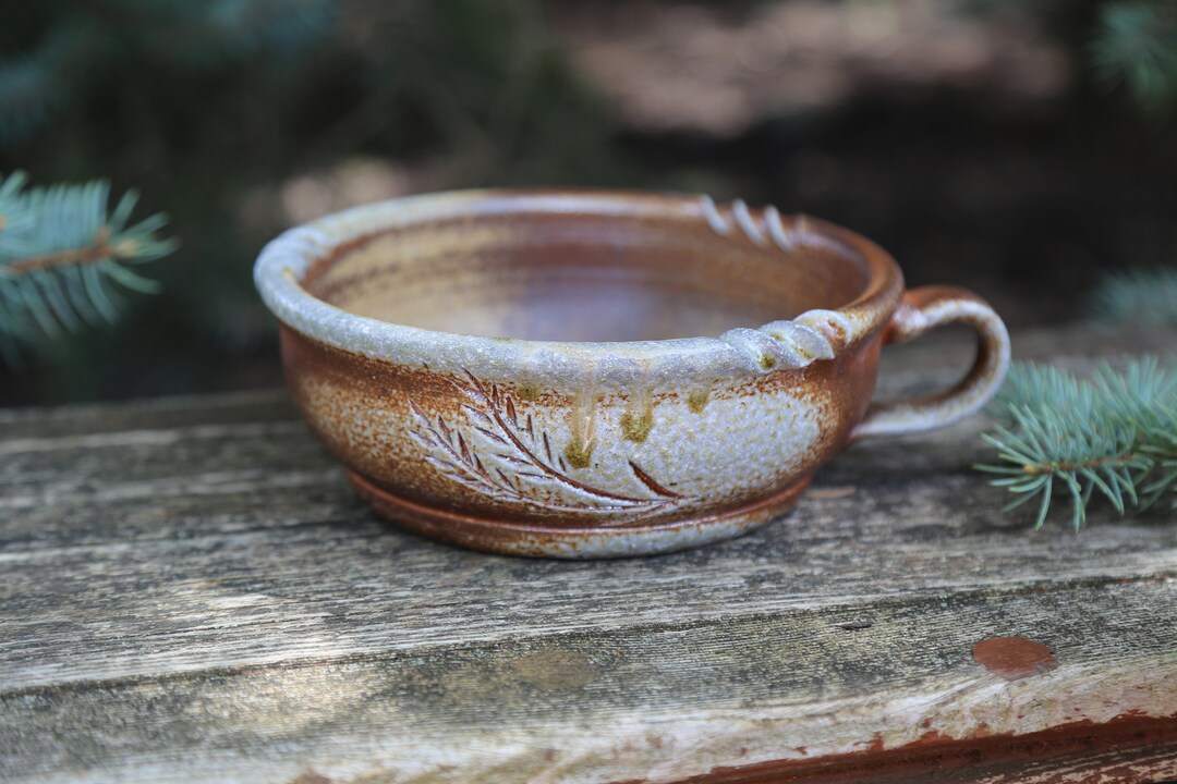 6.5 Hand Thrown Ceramic Pottery Soup Bowl Woodfire Porcelain Orange ...