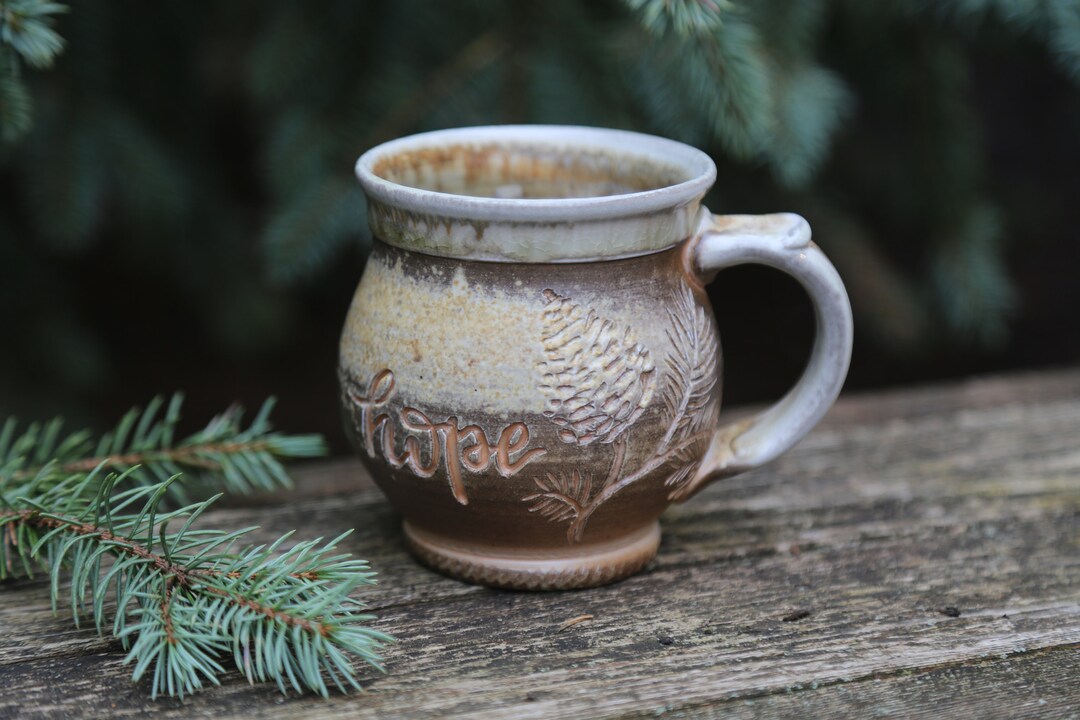 12-13oz Hand Carved Ceramic Mug Wheat Scripture Wood Fired Pottery ...