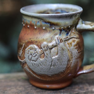 12-14oz Hand Carved Ceramic Sloth Wood Fired Pottery Mug Porcelain ...