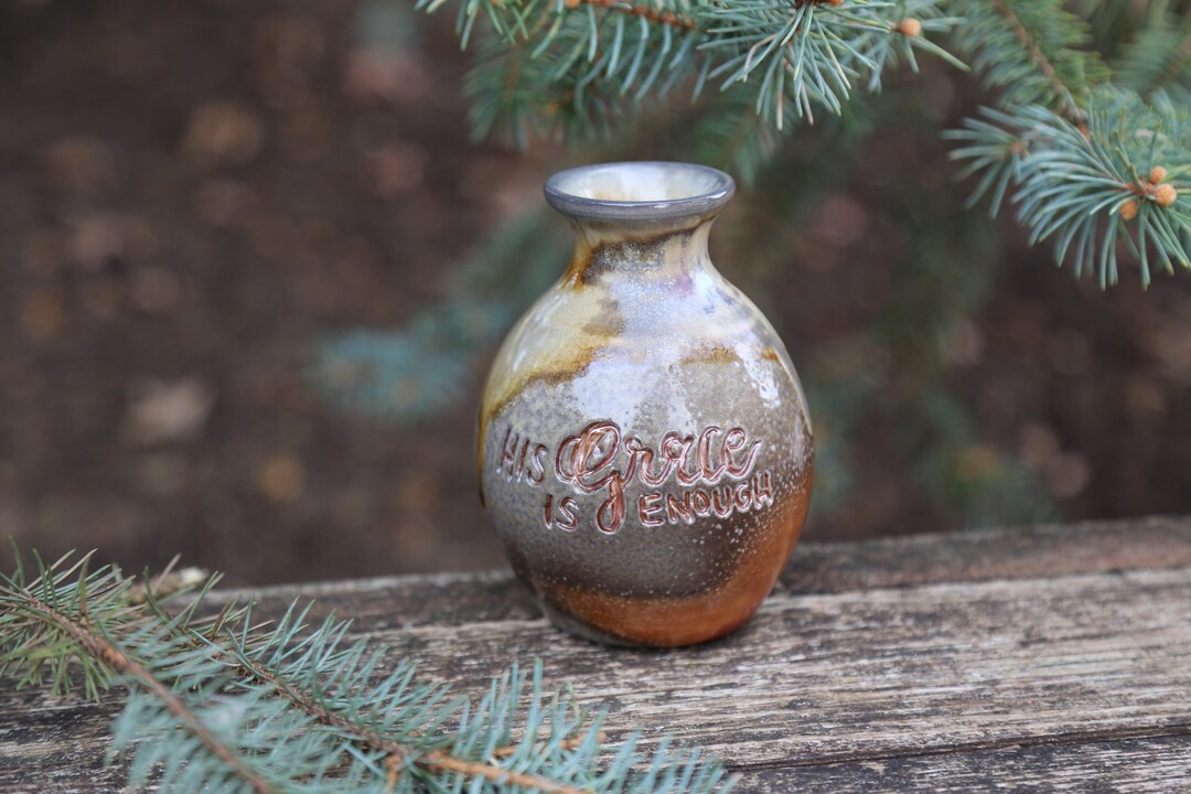 4.75 Hand Made Wood Fired Pottery Vase Ceramic Rainbow Gold Flowers ...