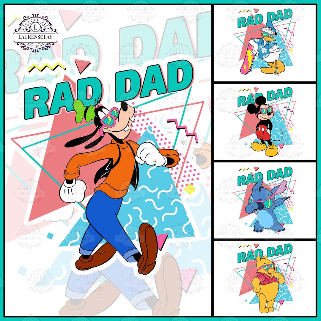 5 Cartoon Rad Dad Png Bundle, Father's Day Png, Mouse and Honey Bear ...