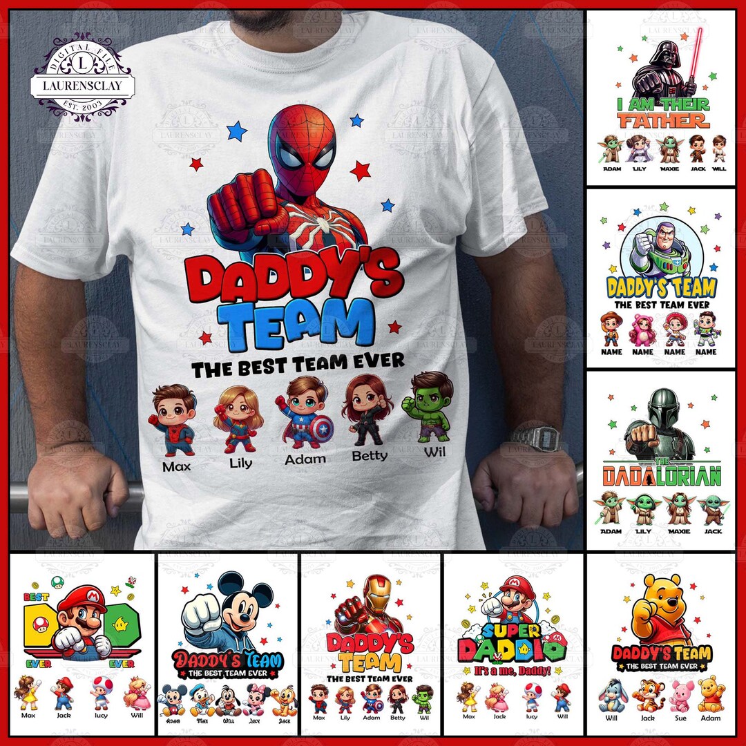 9 CUSTOM Superhero Daddy Team Png Bundle, Cartoon Fist Bump Png, Super ...