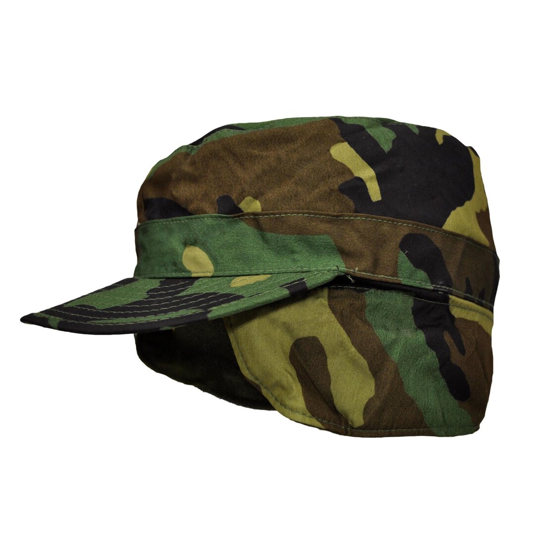 Army Hat Original US Military Flap Cap Woodland Camo Military ...