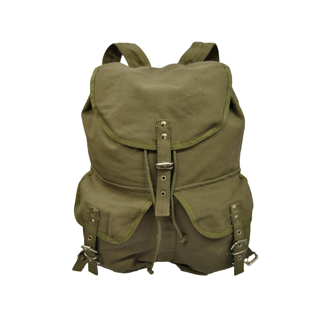 Vintage Army Style Canvas Backpack Travel Laptop Uni School Bag Olive ...