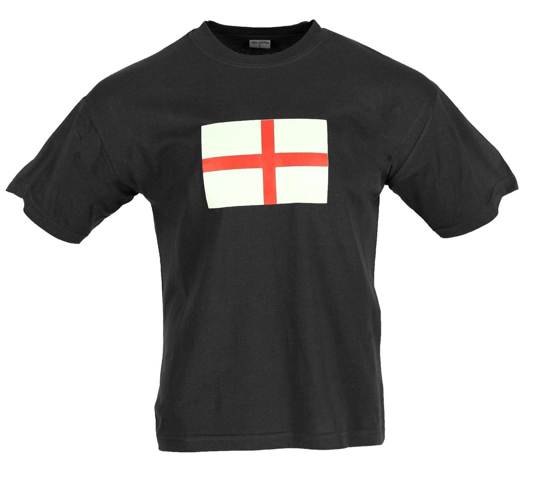 Retro T-shirt Black With "st. George's Flag" Print England Football Fan ...
