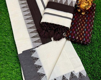 Women's Cotton Kerala Kasavu Set Mundu With Blouse | Etsy