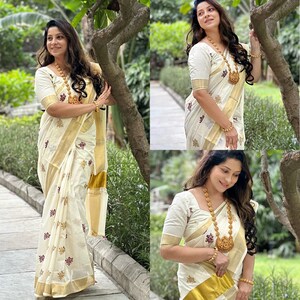 Onam Dress, Kerala Vadamali/amaranth Flower Cotton Saree or Rose ...