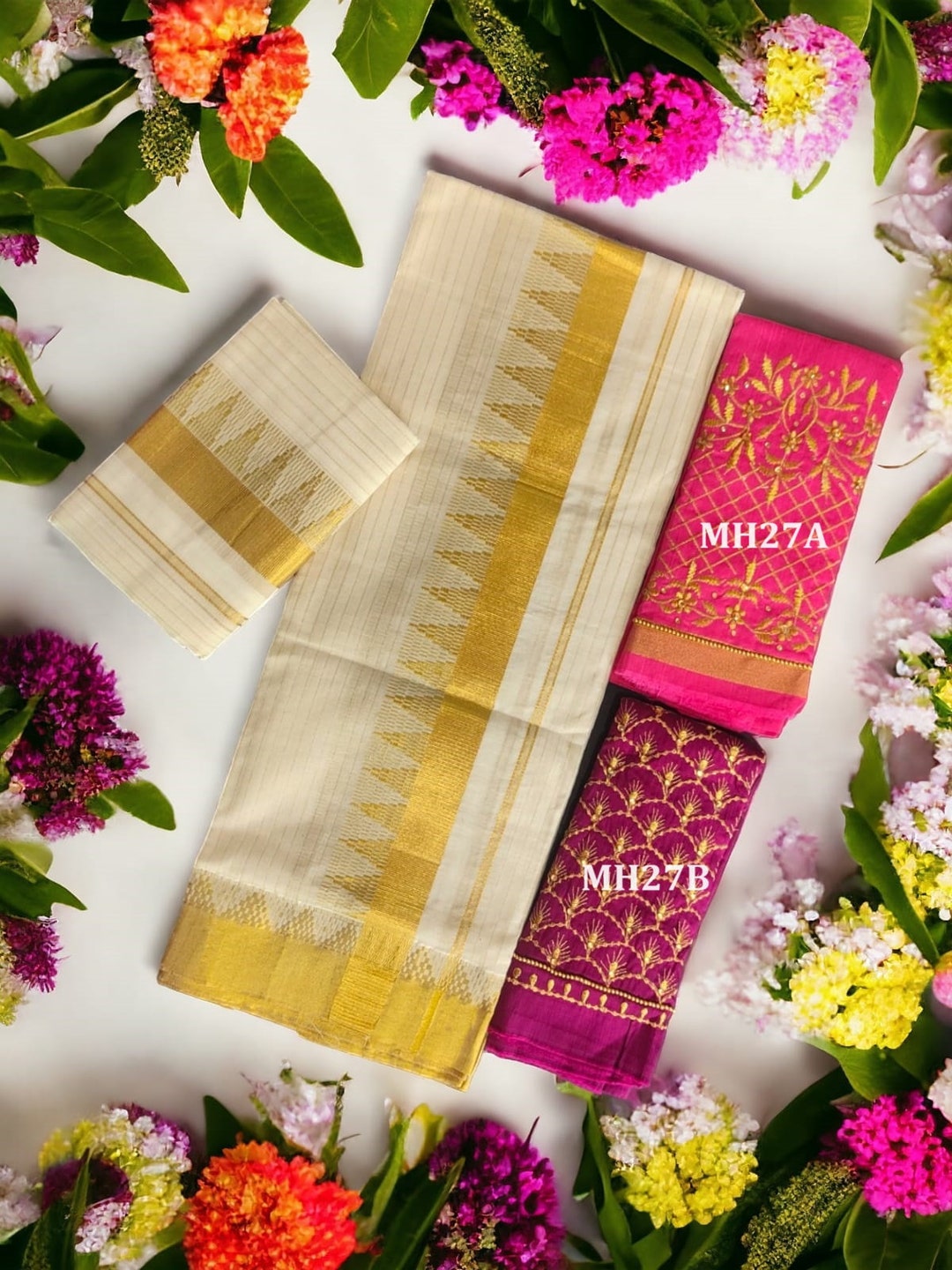 Kerala Special Full Tissue Temple Lines Set Mundu 2.80 With Stitched ...