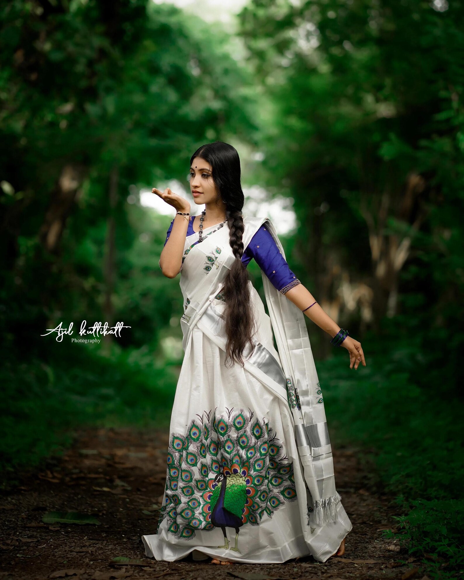 Kerala Traditional Silver Tissue Peacock Printed Davani Set, Skirt ...