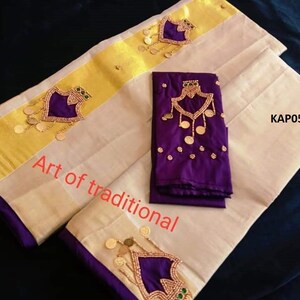 Kerala Lakshmi Coin Palakka Design Set Mundu With Stitched Blouse or ...