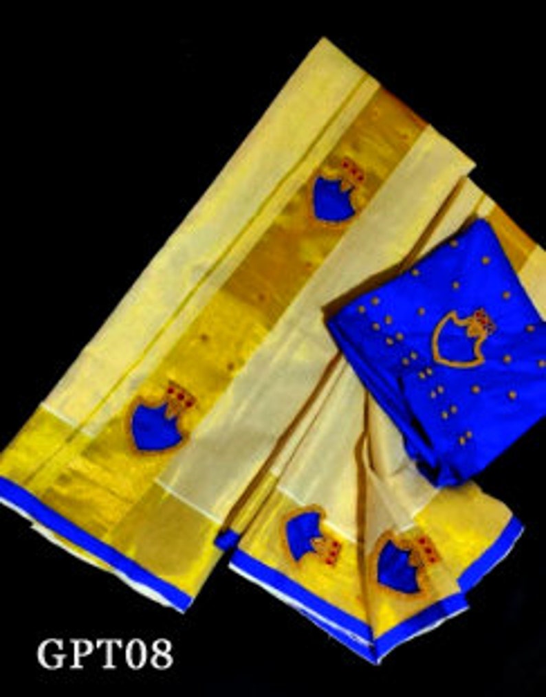 Kerala Palakka Design Golden Tissue Set Mundu With Blouse - Etsy