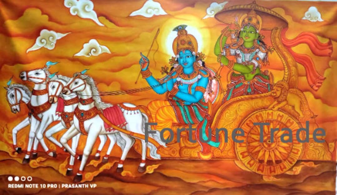 Kerala Original Mural Painting Geethopadesam Artwork, Canvas Rolled ...