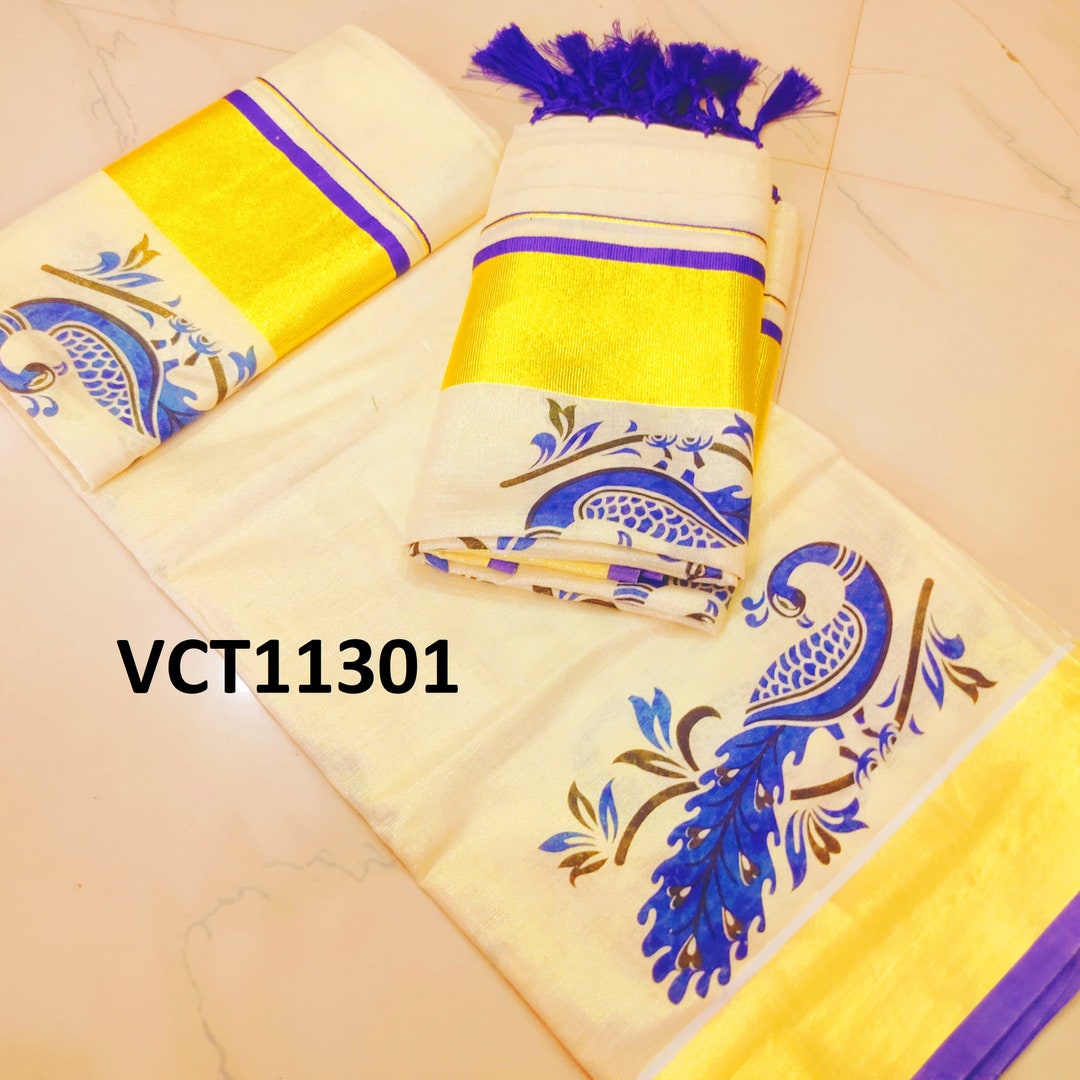 Kerala Special Tissue Printed Set Mundu 2.80 Mtr,beautiful Kerala ...