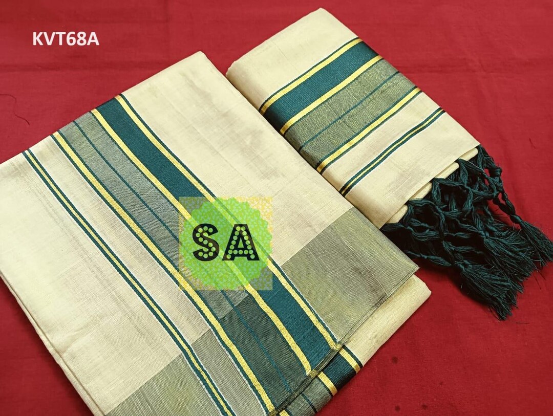 Kerala Special Golden Tissue Set Mundu With Tussles 2.80 With Stitched ...