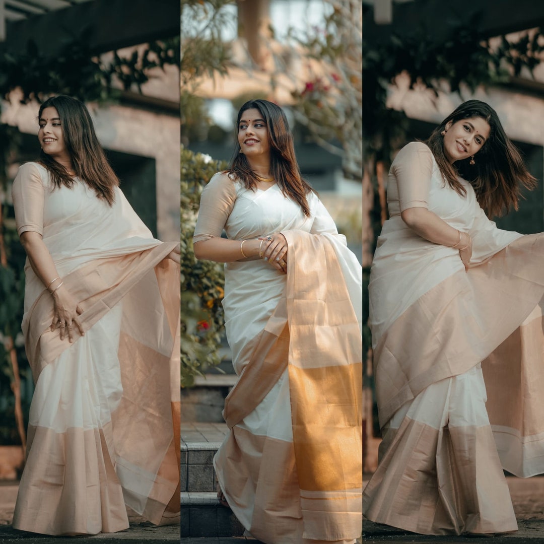 Kerala Big Border Cotton Copper Saree 6.25 Mtr, Kerala Saree, Vishu ...