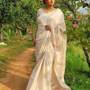 Kerala Rose Gold Nelkathir Tissue Handloom Finish Saree 6.25 Mtr ...