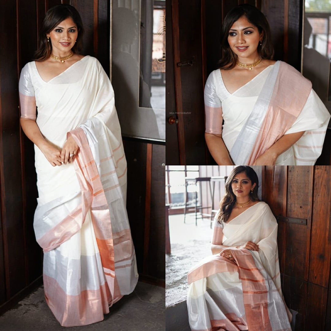 Kerala Silver Rose Copper Premium Cotton Saree handloom Finish6.25 Mtr ...