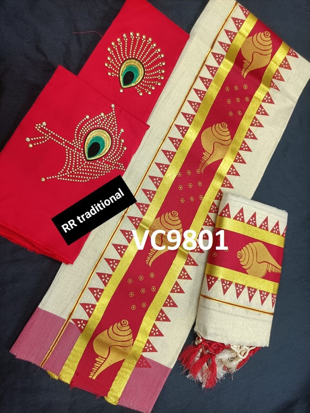 Kerala Special Tissue 4 Inch Golden Printed Kunjalam Set Mundu 2.80 Mtr ...