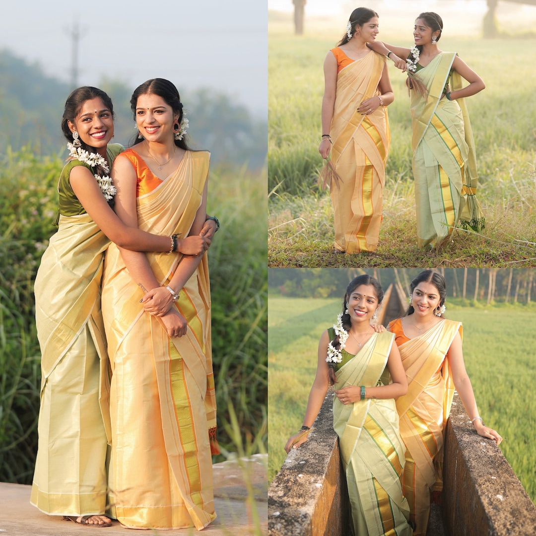 Kerala Special Color Tissue Set Mundu 2.80 With Stitched Blouse or ...
