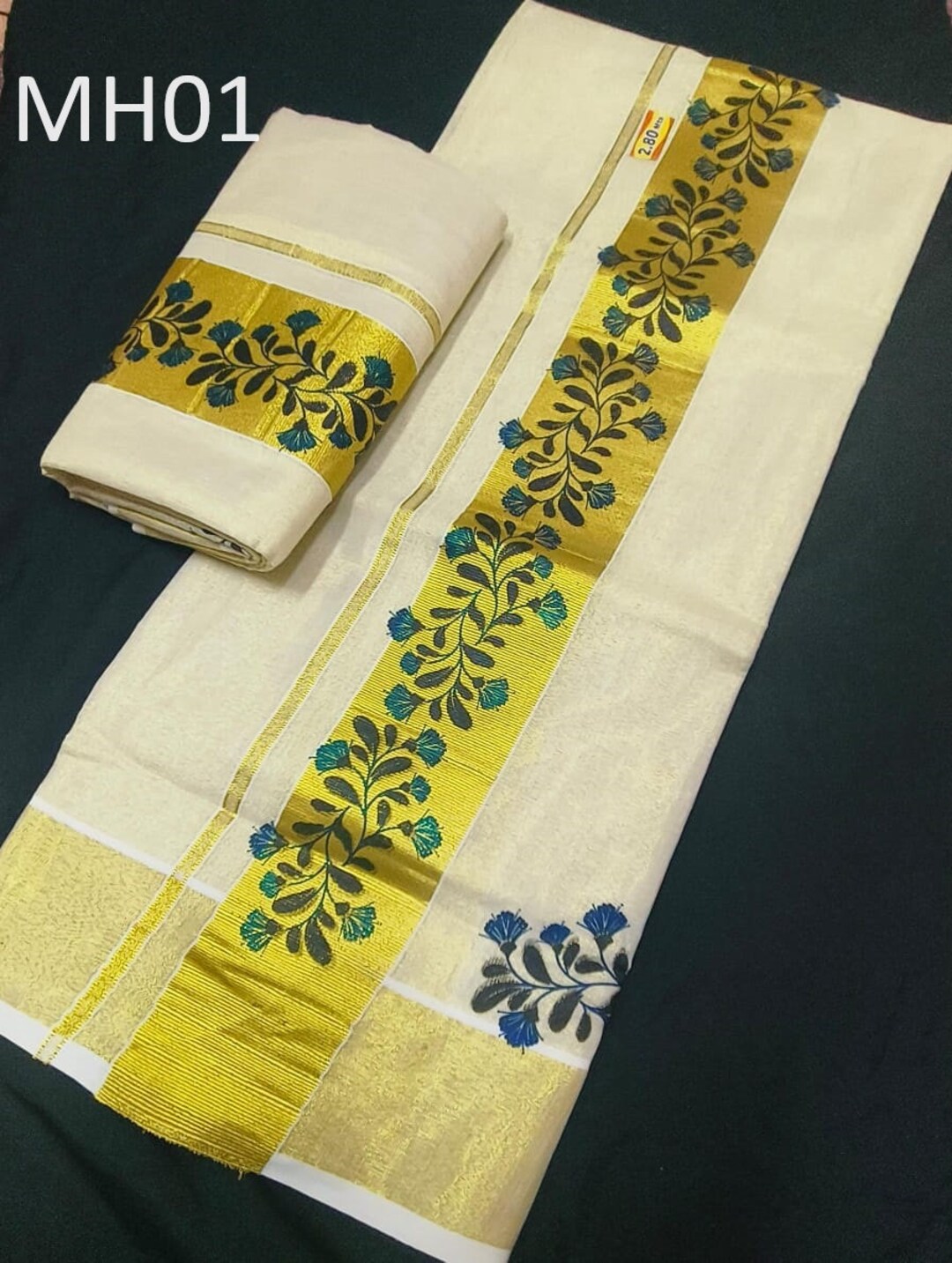 Kerala Special Golden Tissue Set Mundu 2.80 Mtr,kerala Beautiful Design ...