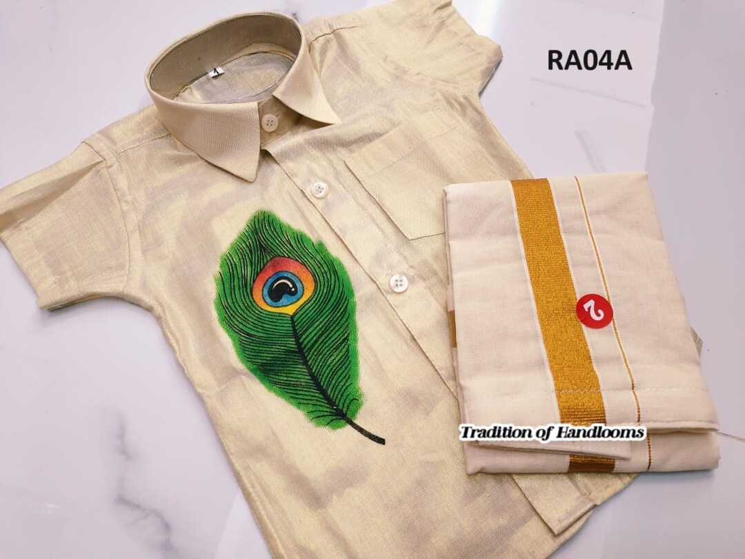 Kids/ Boys Shirt With Mundu, Mural Printed Shirt With Velcro Dhoti for ...