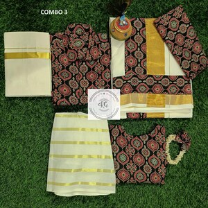 Kerala Special Tissue Ajrakh Print Set Mundu, Shirt Dothi, Set Saree ...