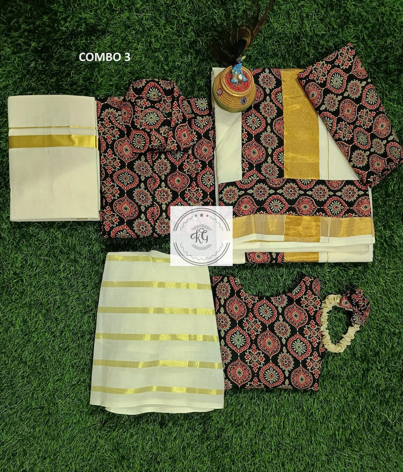 Kerala Special Tissue Ajrakh Print Set Mundu, Shirt Dothi, Set Saree ...