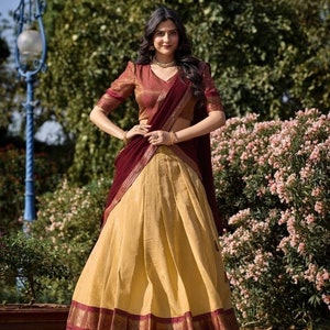 Kerala Dhavani Set Stiched Princess Cut Top With Lining Stiching Skirt ...