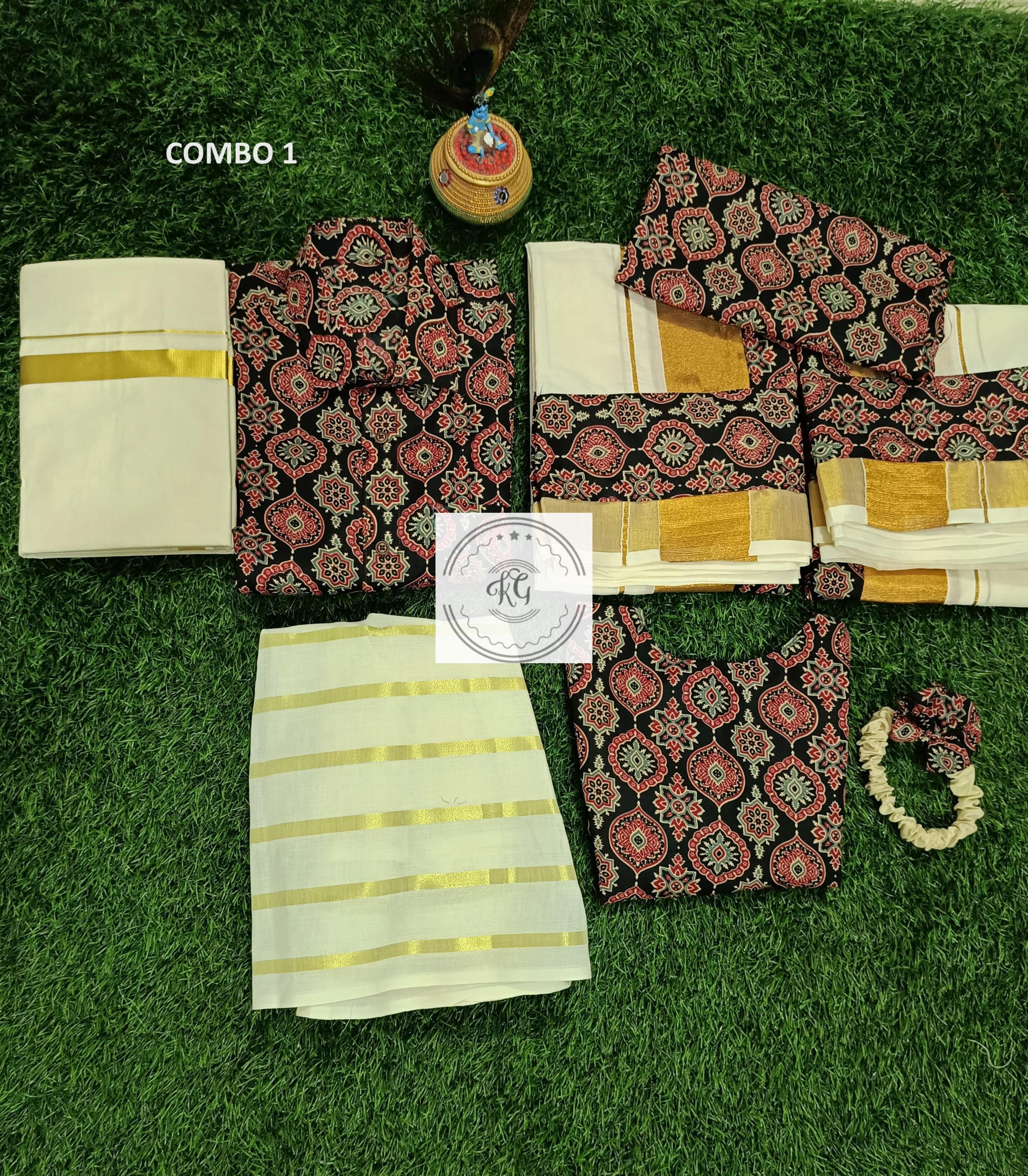 Kerala Special Tissue Ajrakh Print Set Mundu, Shirt Dothi, Set Saree ...