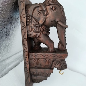 Wooden Hand Carved Wall Bracket Pair, Wooden Elephant With Lamp Hanging ...