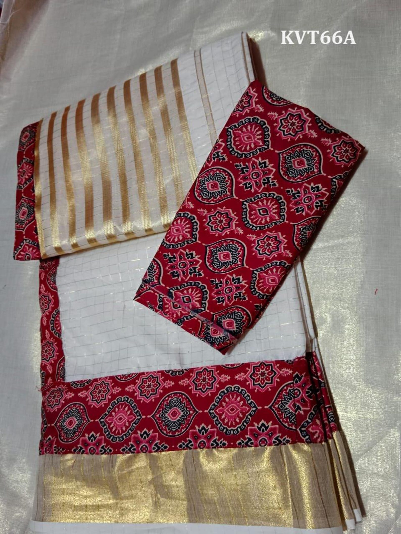 Kerala Traditional Cotton Checked Ajrakh Cotton Set Saree With Ajrakh ...