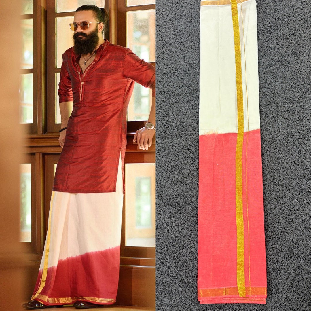 Tye and Dye Dhoti off White Double Dhoti, Men's Dhoti With Kurtha ...