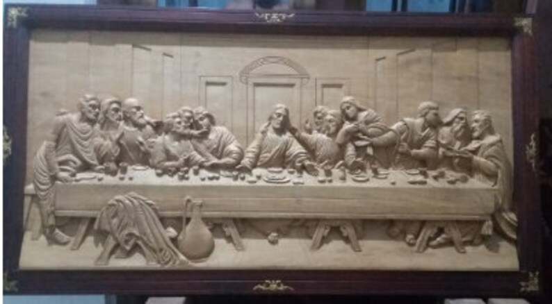 Last Supper Wooden Carving Wall Artthe Scene of the Last - Etsy