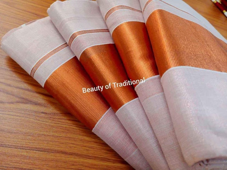 Kerala Copper Tissue Set Mundu With Kunchalam blouse Stitched - Etsy