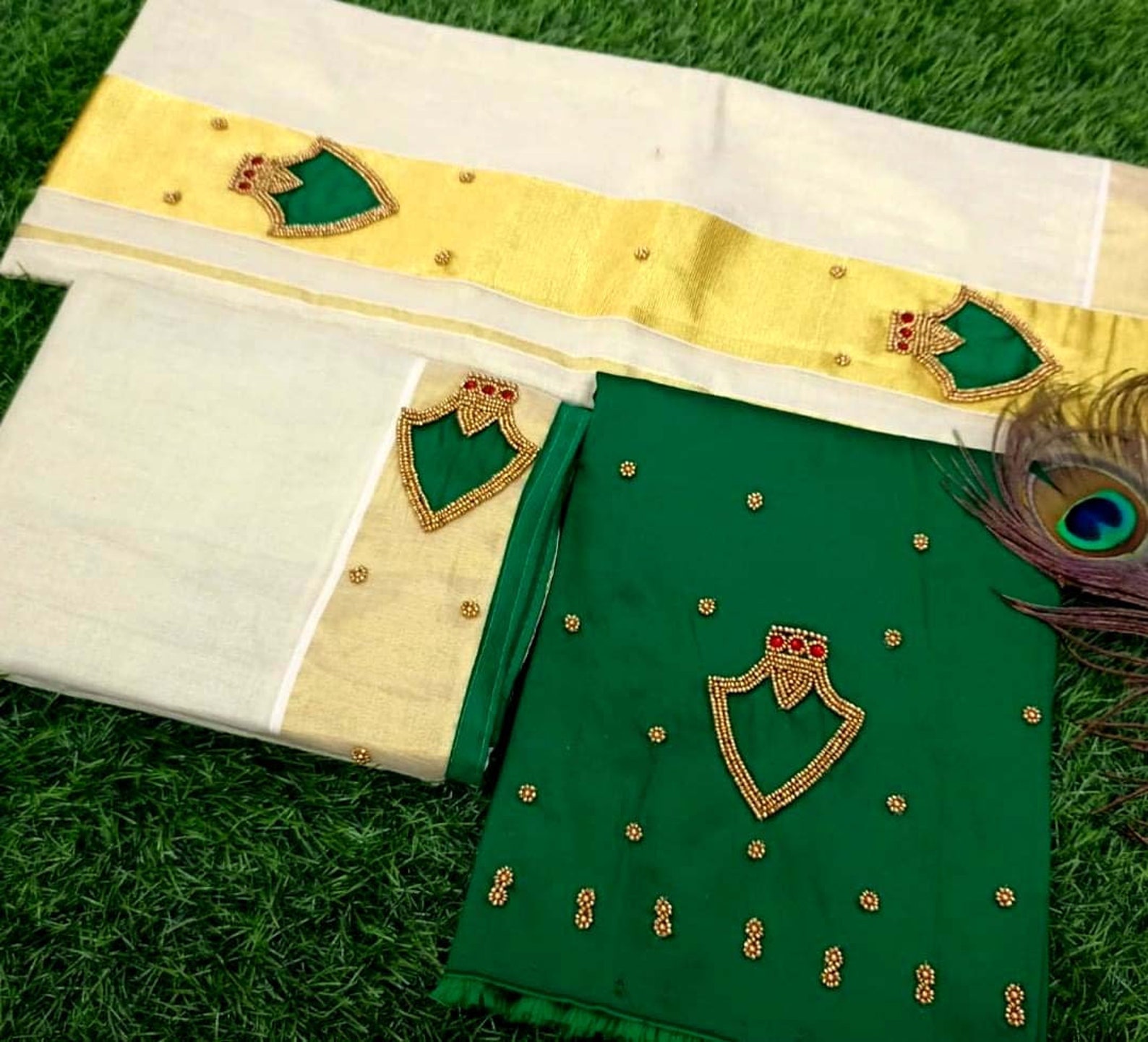 Kerala Palakka Design Set Mundu With Blouse Material / Tissue - Etsy
