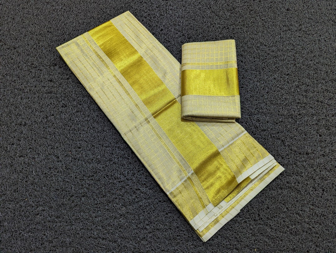 Kerala Special Golden Tissue/copper Tissue/rose Gold Tissue Set Mundu 2 ...