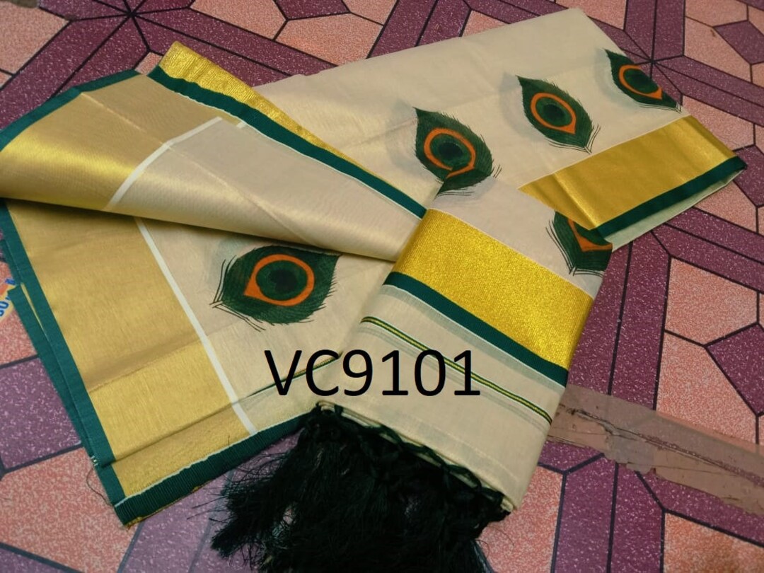 Kerala Special Golden Tissue Set Mundu 2.80 Mtr,kerala Beautiful ...