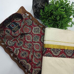 Mens Ajrakh Print Shirt Mundu Combo,kerala Traditional Wear,onam,vishu ...