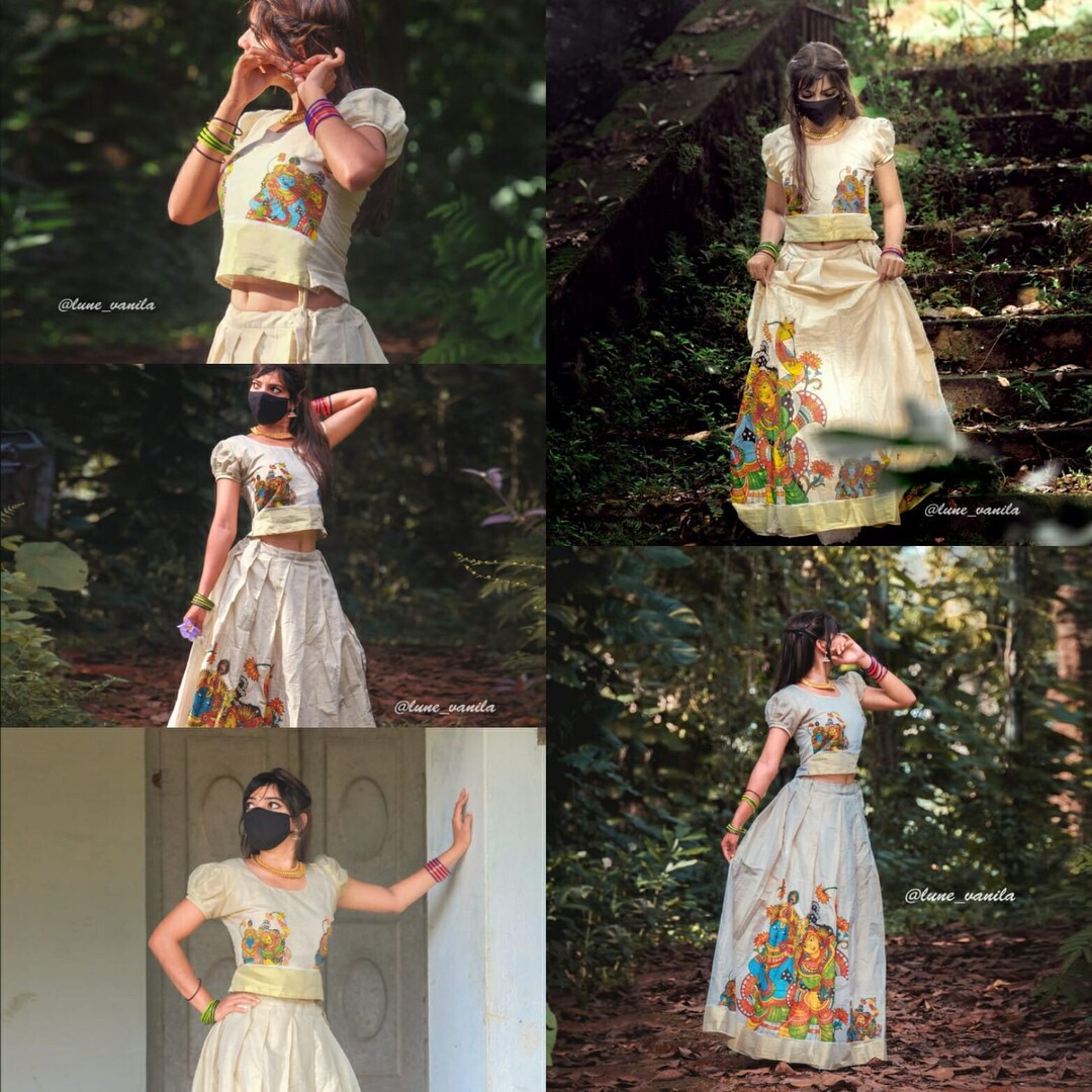 Kerala Big Mural Golden Tissue Pattu Pavada Stitched or Blouse - Etsy