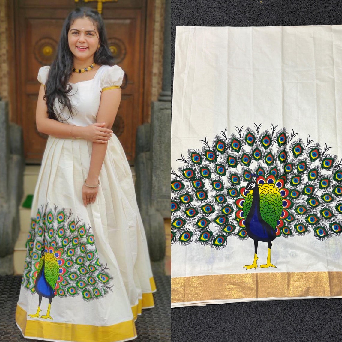Kerala Peacock Cotton Pattupavada Stitched or Material,traditional ...