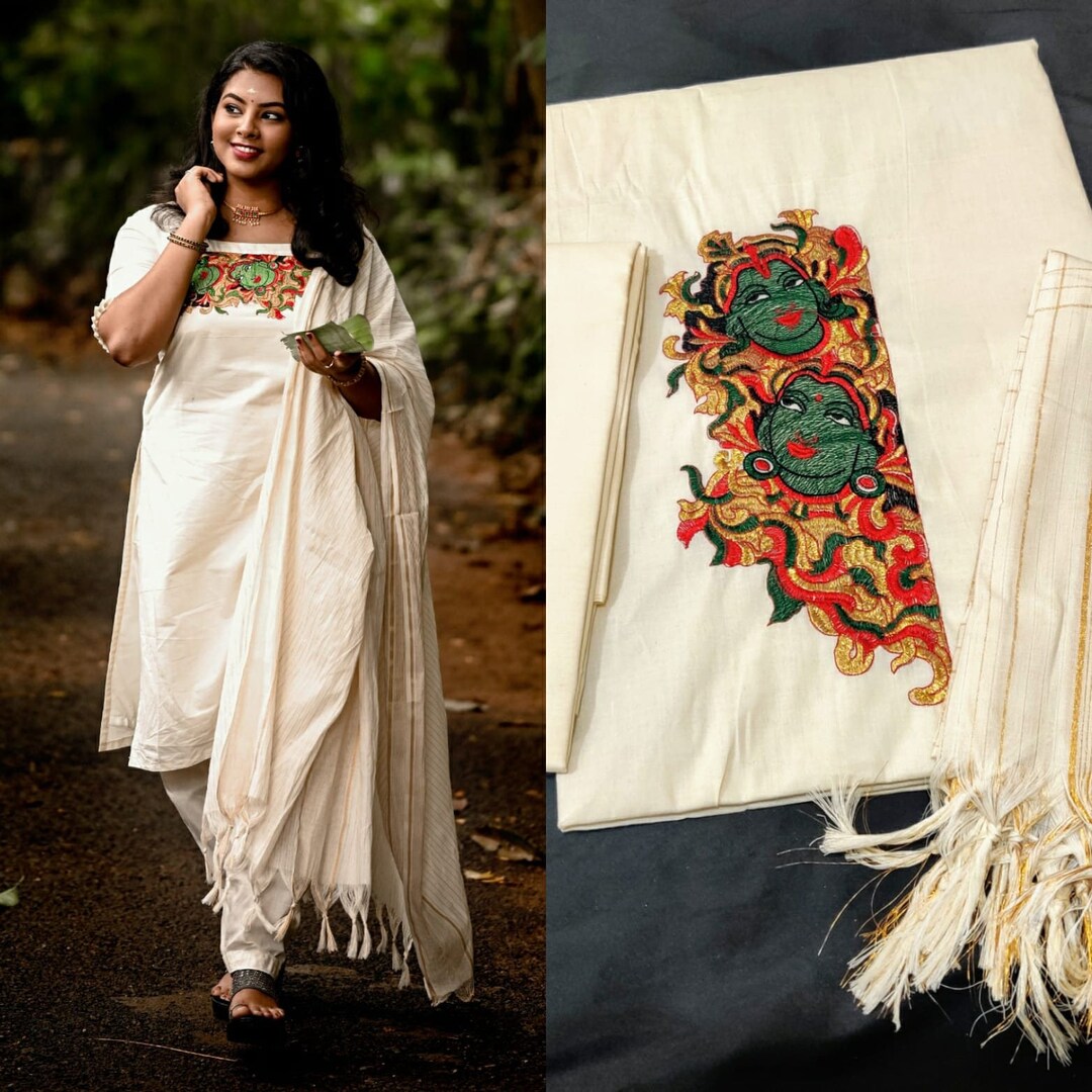 Churidhar Material Set Cotton Krishna Embroidery Design/ - Etsy