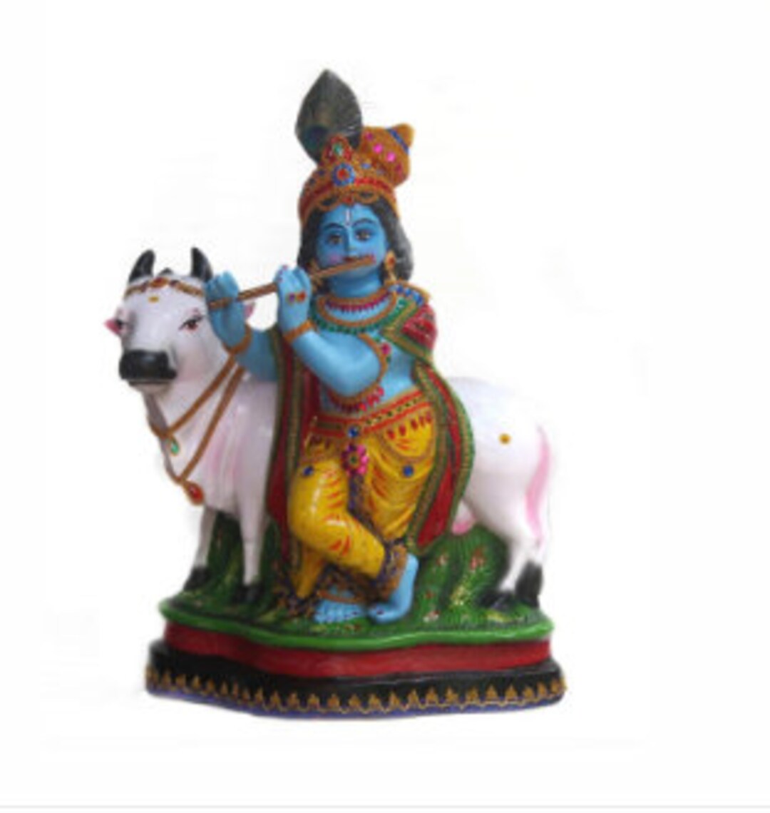 Krishna Idol With Cow in Fibre - 60 CM Height , Krishna Murti, Home ...