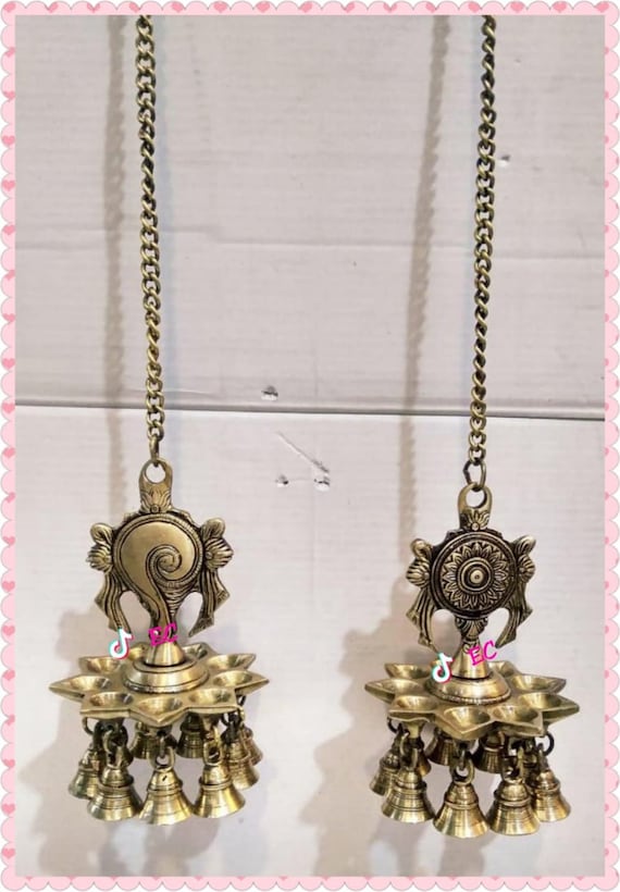 Pure Brass Hanging Conch and Chakra Deepak Pair With Hanging - Etsy