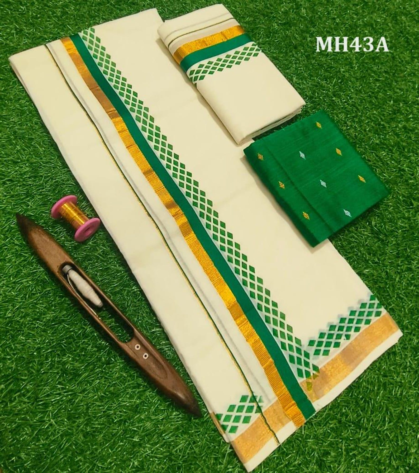 Kerala Special Cotton Printed Set Mundu 2.80 Mtr With Stitched Blouse ...