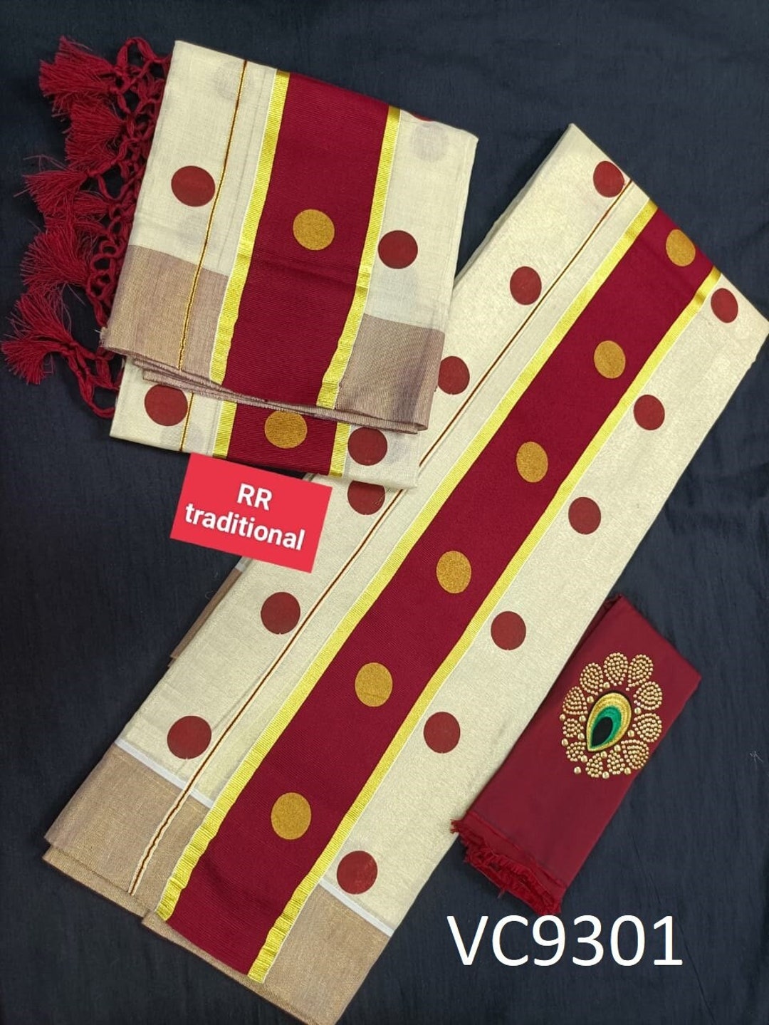 Kerala Special Golden Tissue Printed Kunjalam Set Mundu 2.80 Mtr,kerala ...