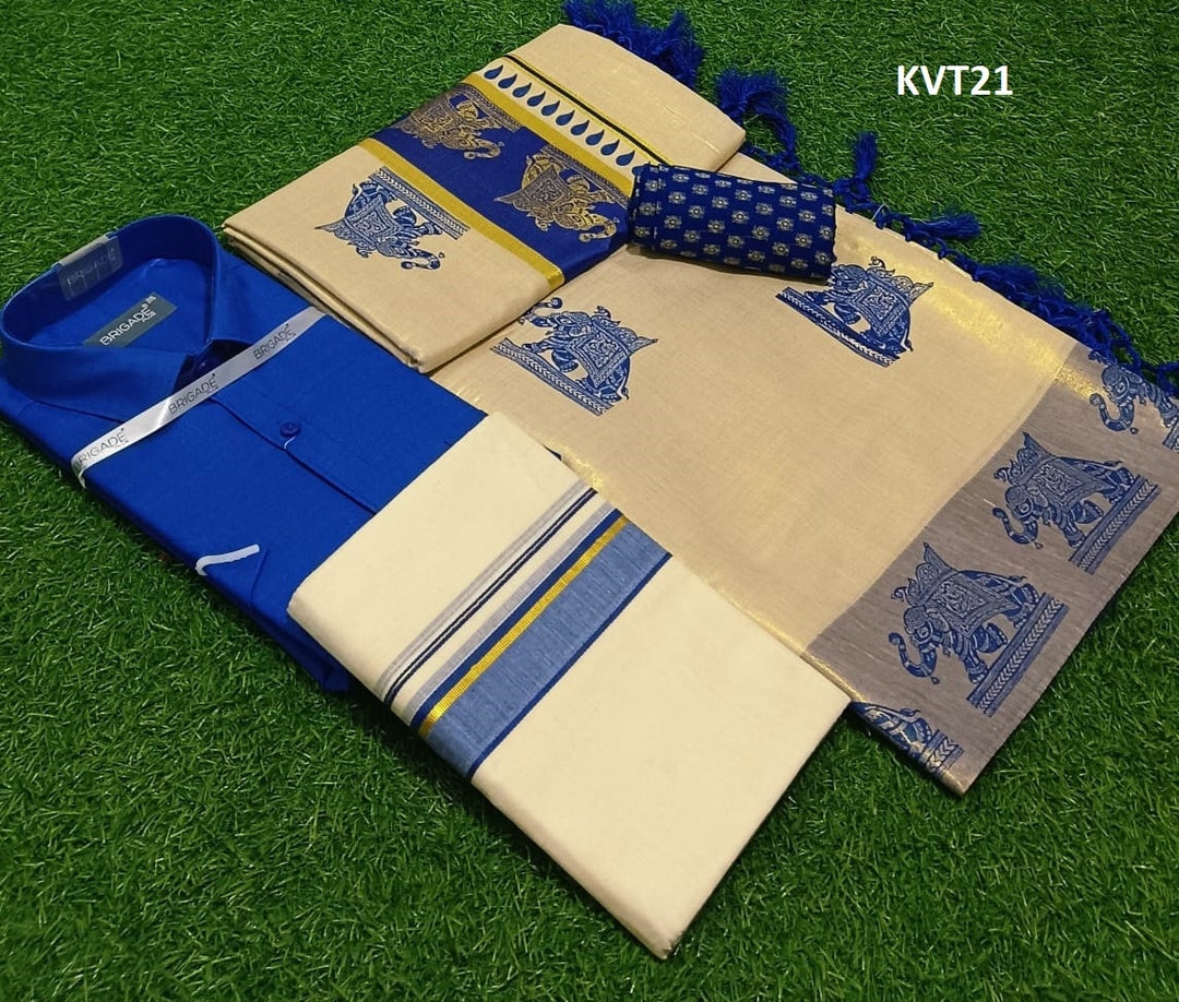 Onam Special Tissue Set Saree With Stitched/non Stitch Blouse + Shirt ...