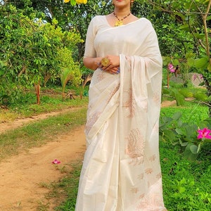 Kerala Rose Gold Nelkathir Tissue Handloom Finish Saree 6.25 Mtr ...