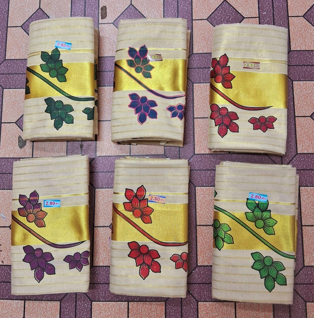 Kerala Special Golden Tissue Set Mundu 2.80 Mtr,kerala Beautiful ...