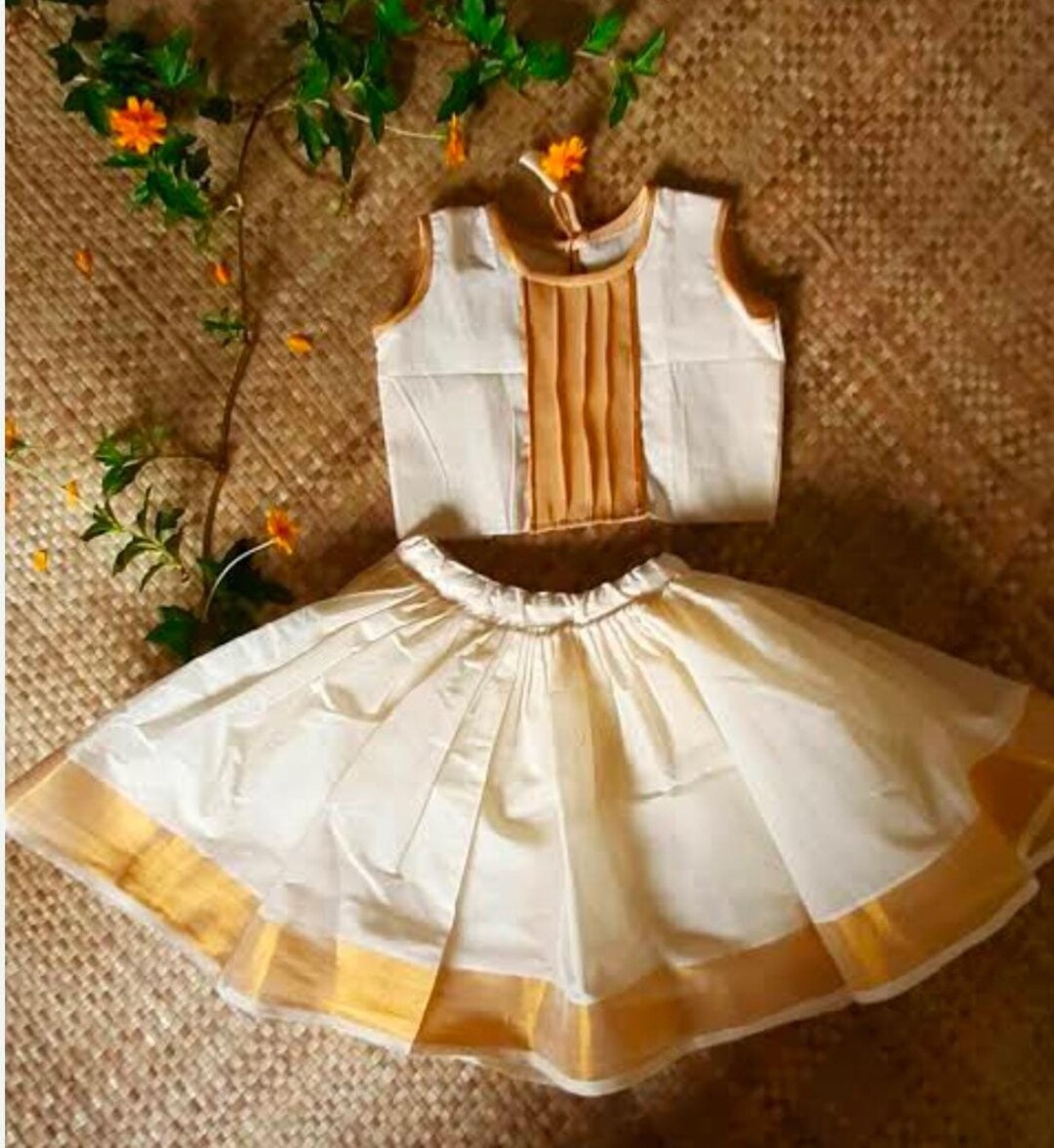 Tissue Skirt Top Onam Kids Skirt Top With Cotton Lining Onam Special ...